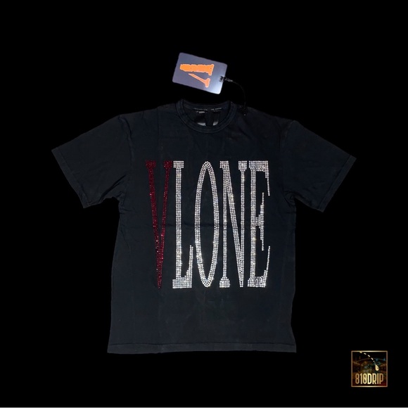 VLONE | Shirts | Vlone Rhinestone Staple Tee Black S Authentic With ...